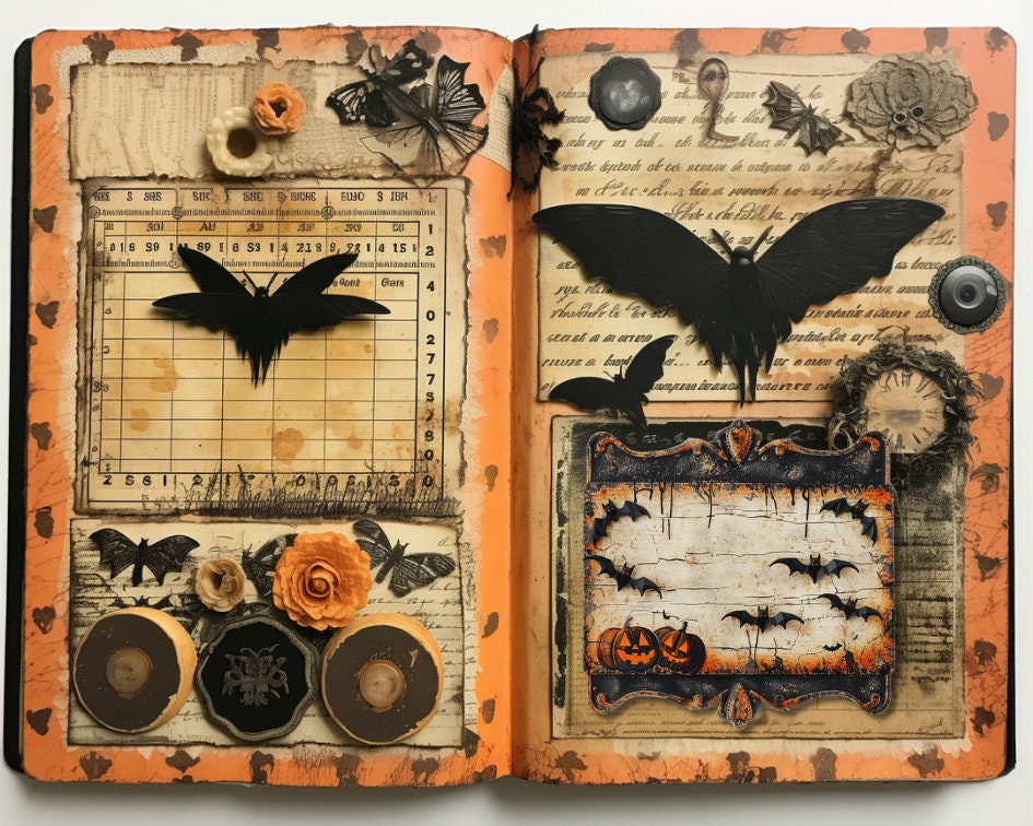 Vintage Grunge Halloween Labels Clipart for Junk Journals. Digital ...