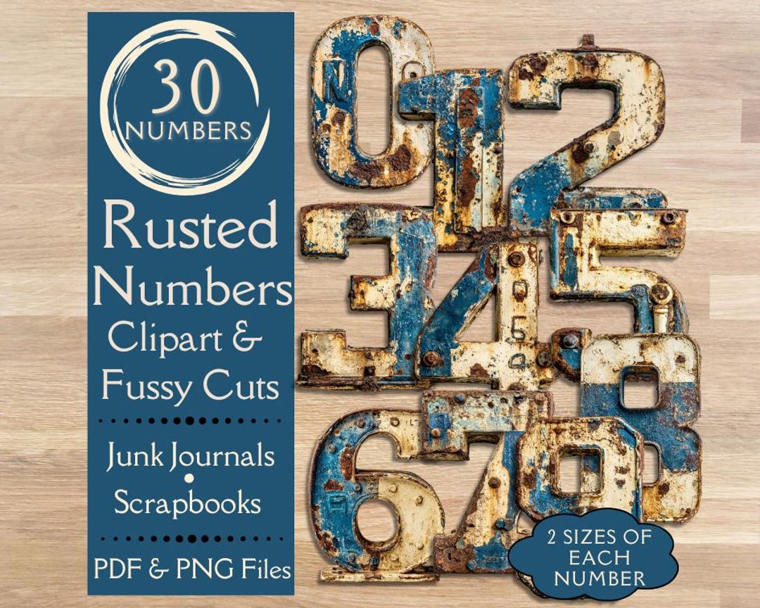Vintage Grunge Rusted Numbers Junk Journal Labels. Digital Paper of ...