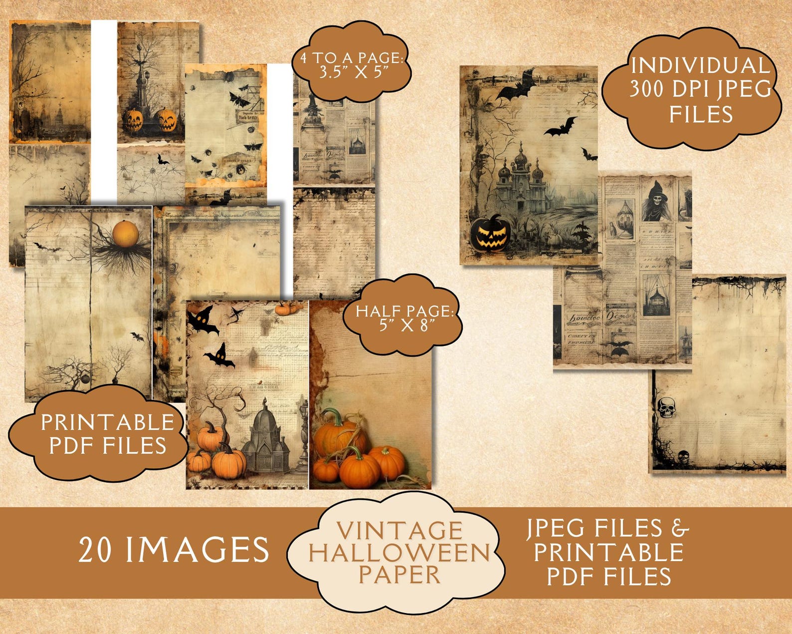 Vintage Halloween Junk Journal Paper. Digital Paper of Gothic Halloween ...