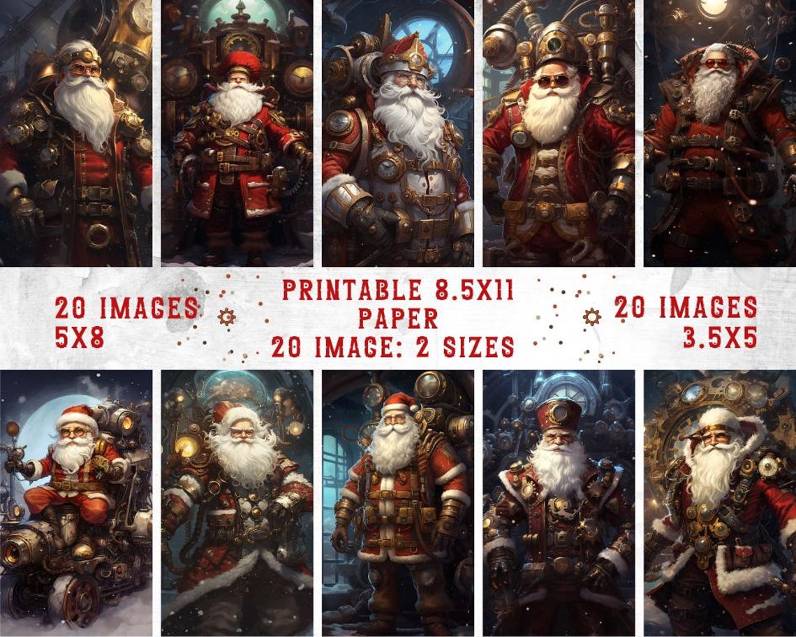 Steampunk Santa Christmas Cards and Paper. Steampunk Digital Paper of ...