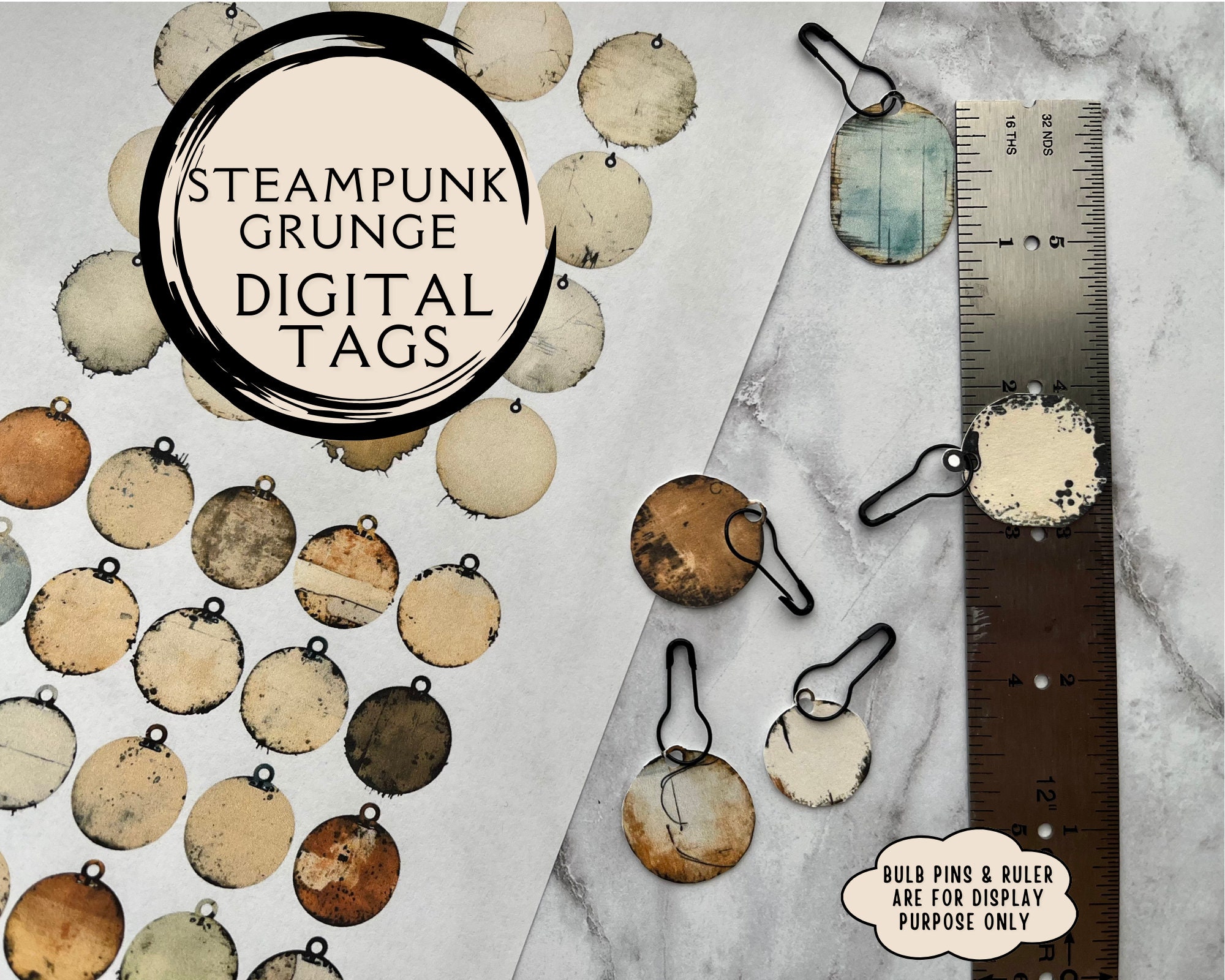 Grunge Junk Journal Tags. Digital Paper of Round Steampunk and ...