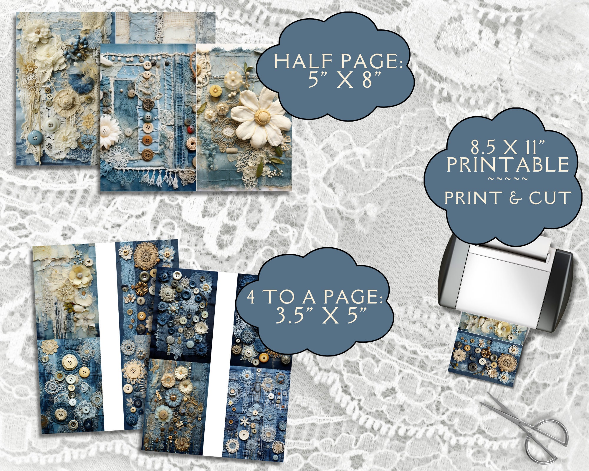 Primitive Denim and Buttons Junk Journal Paper. Digital Paper of ...