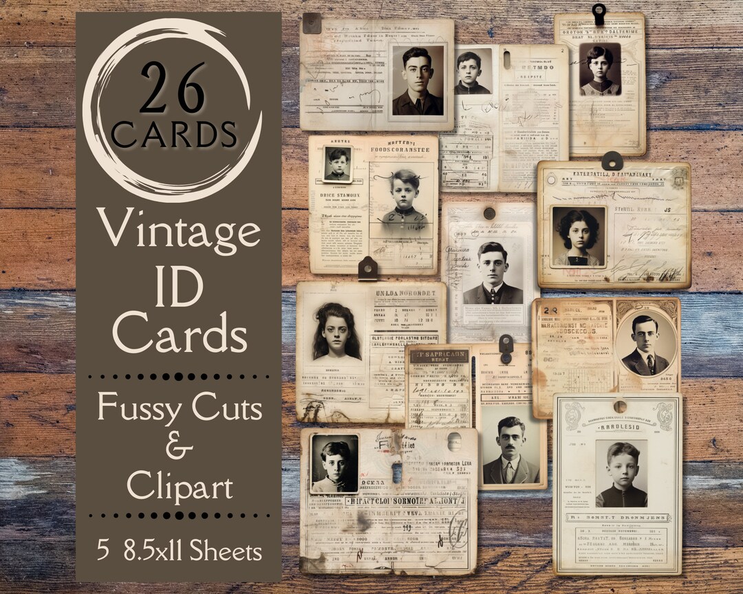 Vintage ID Cards Junk Journal Ephemera. Digital Paper of Antique ID ...