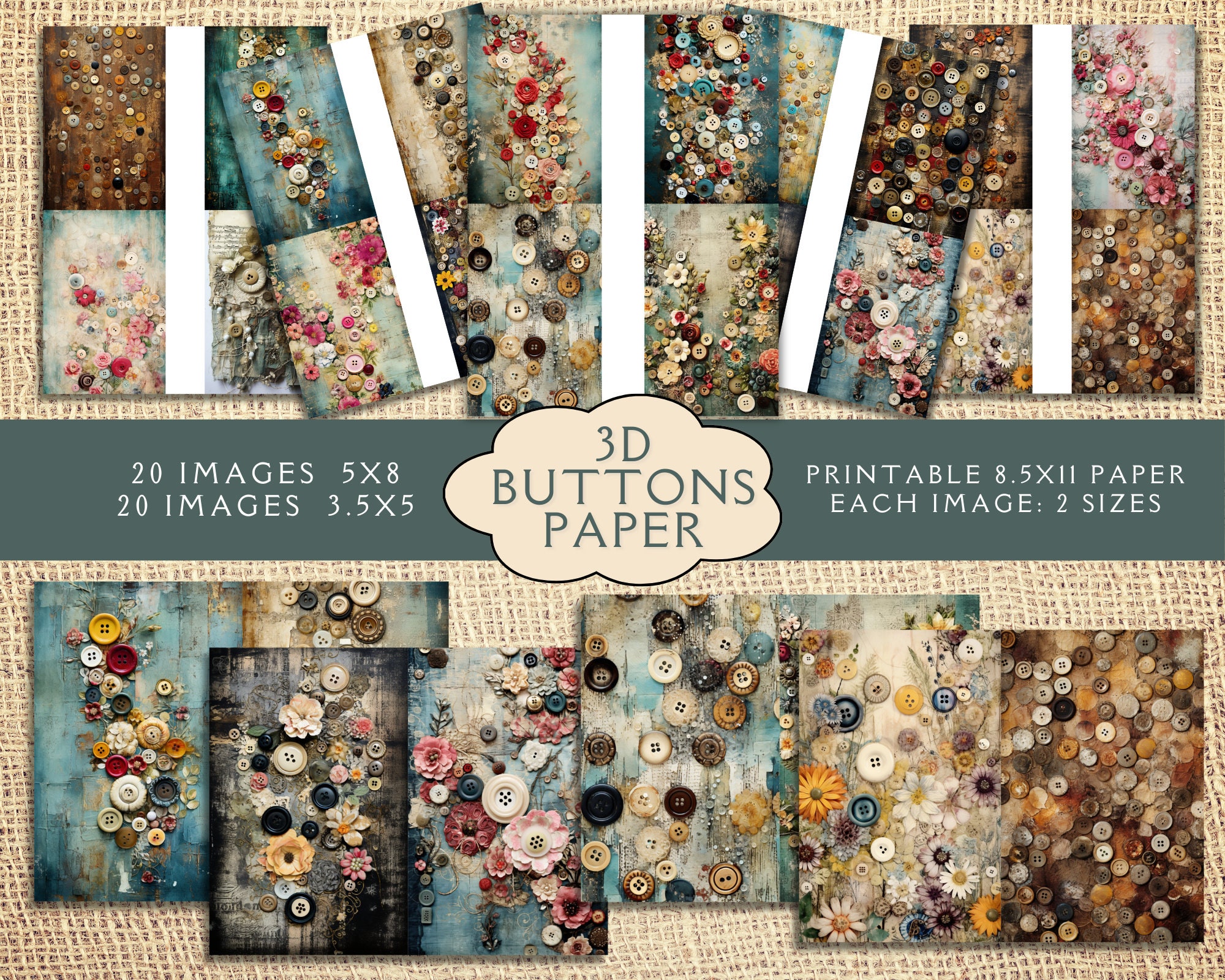 Primitive Buttons Junk Journal Paper. Digital Paper of Mixed Media ...
