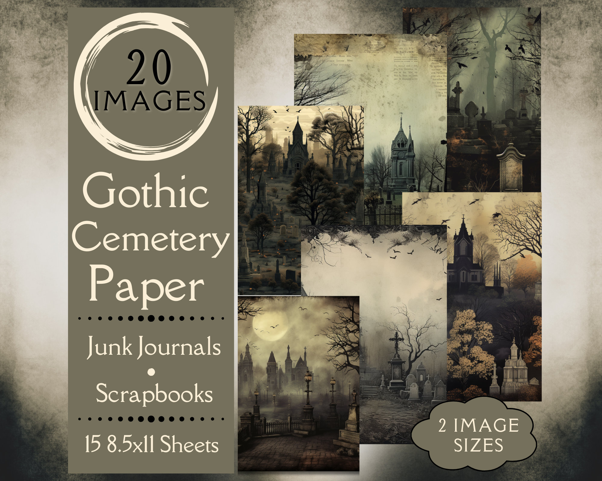 Gothic Cemetery Junk Journal Paper. Digital Paper of Halloween Cemetery ...