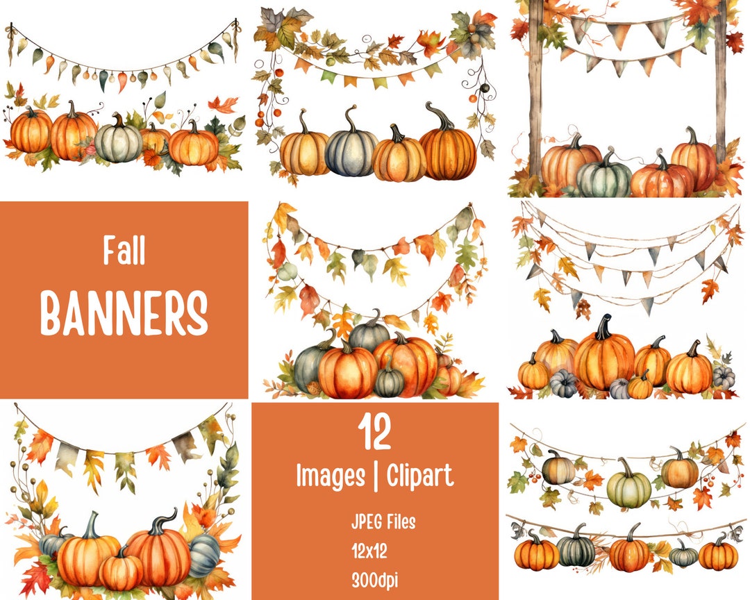 Watercolor Fall Banner Bunting. Digital Paper for Cards - Etsy