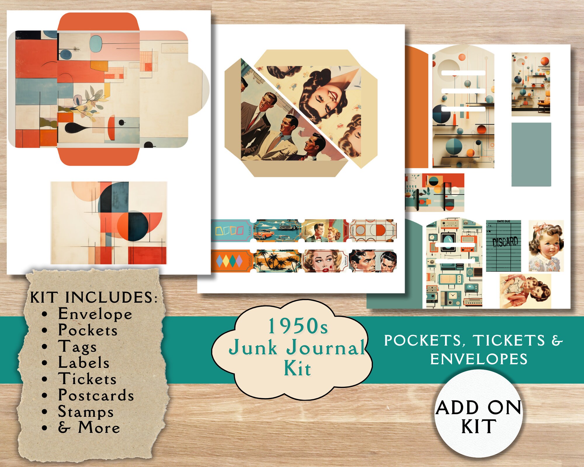 1950s Mid-century ADD ON Junk Journal Kit. 1950s Mid-century Digital ...