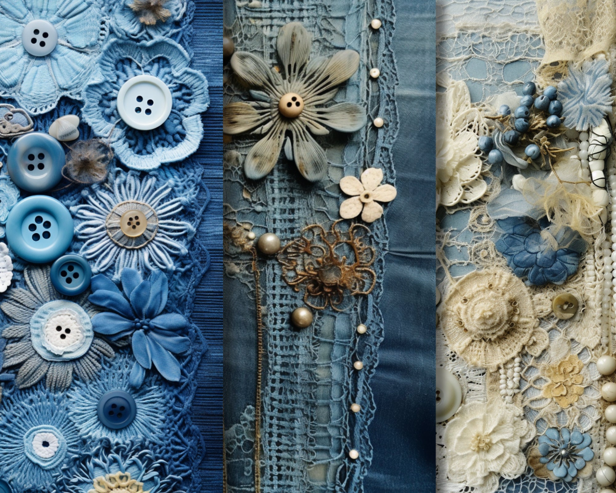Primitive Denim and Buttons Junk Journal Paper. Digital Paper of ...