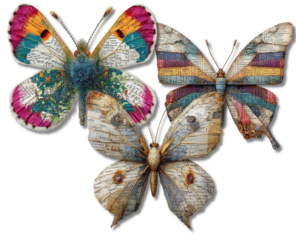 Mixed Media Butterfly Fussy Cuts for Junk Journals. Digital Paper of ...