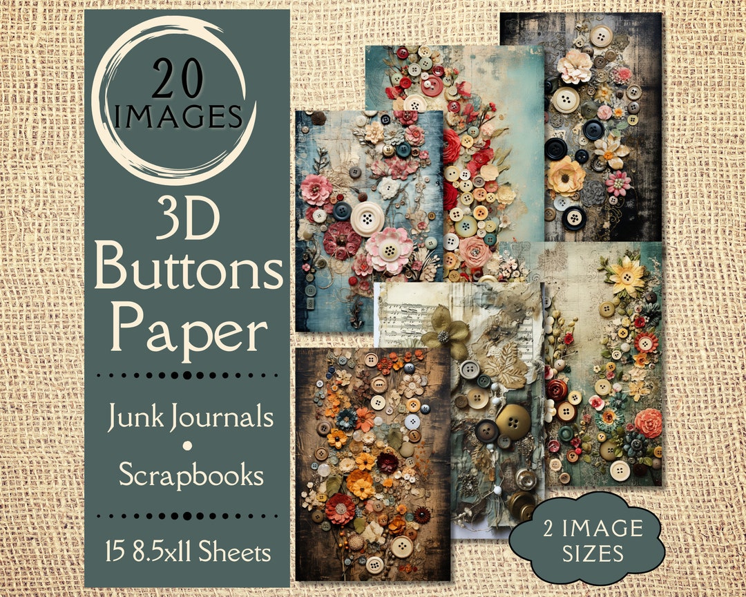 Primitive Buttons Junk Journal Paper. Digital Paper of Mixed Media ...