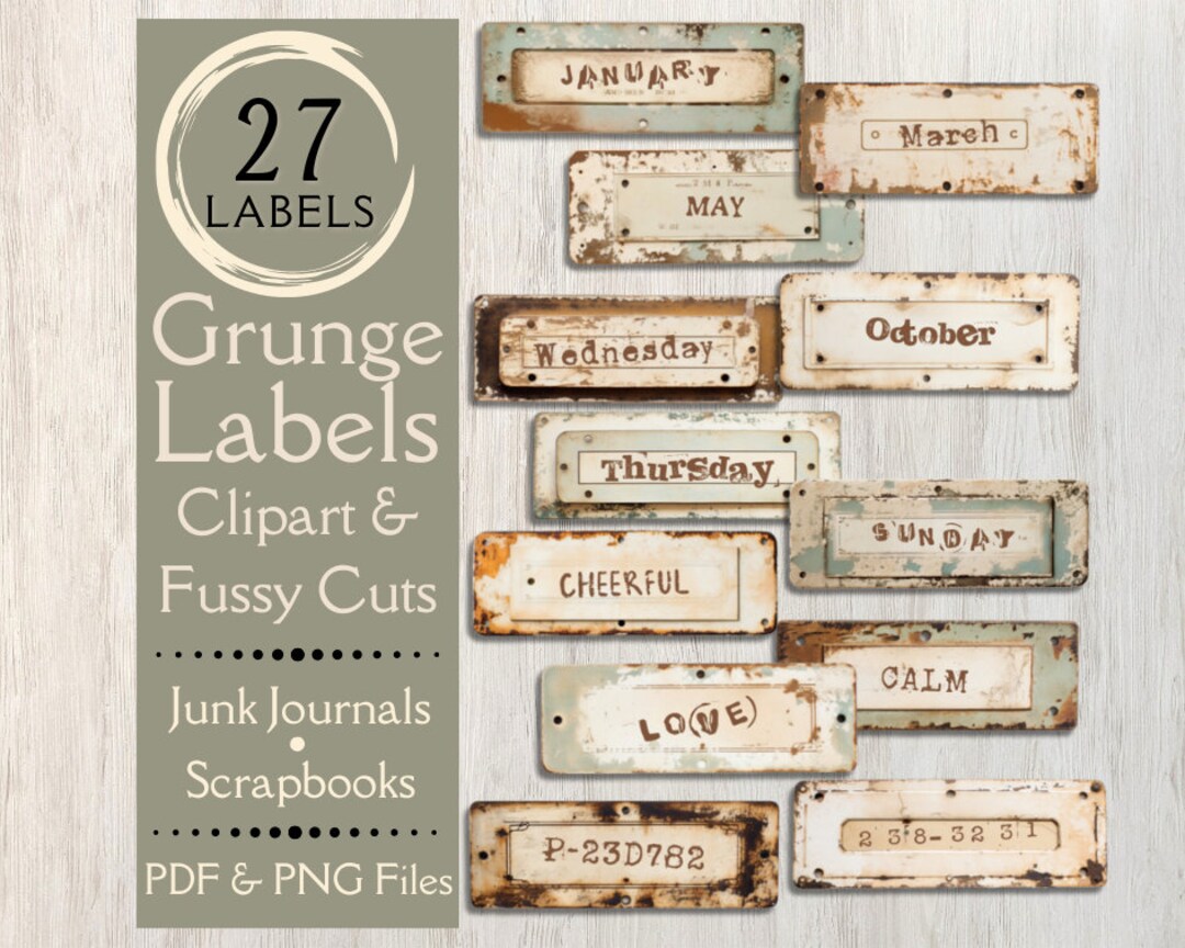 Grunge Labels Fussy Cuts for Junk Journals. Digital Paper of Vintage ...