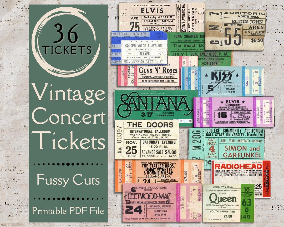 Vintage Concert Tickets Junk Journal Ephemera. Digital Paper of Vintage ...