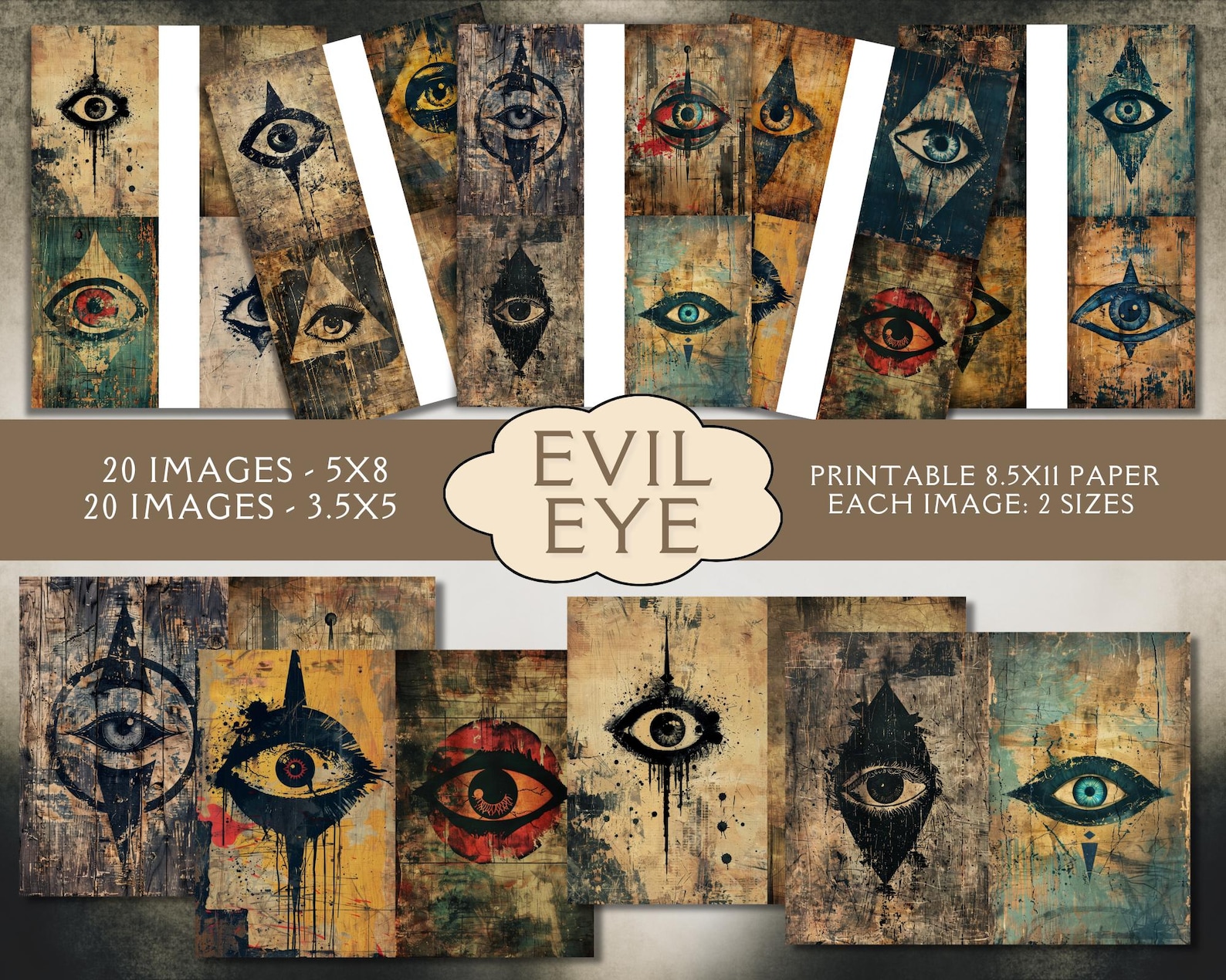Vintage Grunge Evil Eye Journal Paper. Digital Paper of Mystic Nazar ...