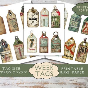 Days of the Week Junk Journal Tags. Digital Paper of Vintage Grunge ...