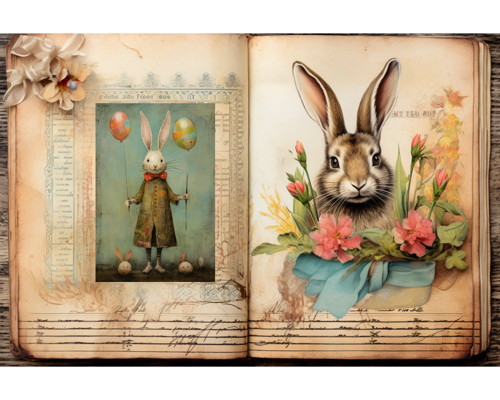 Whimsical Easter Junk Journal Paper. Digital Paper of Primitive, Grunge ...