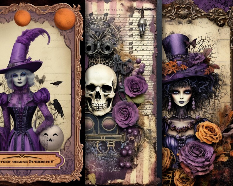 Vintage Halloween Junk Journal Digital Paper. Purple Digital Paper With ...