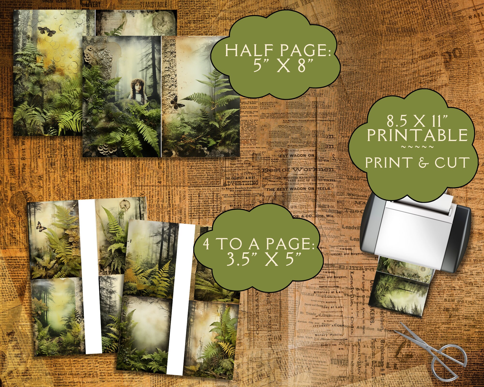 Primitive Forest Fern Junk Journal Paper. Digital Paper of Forest ...