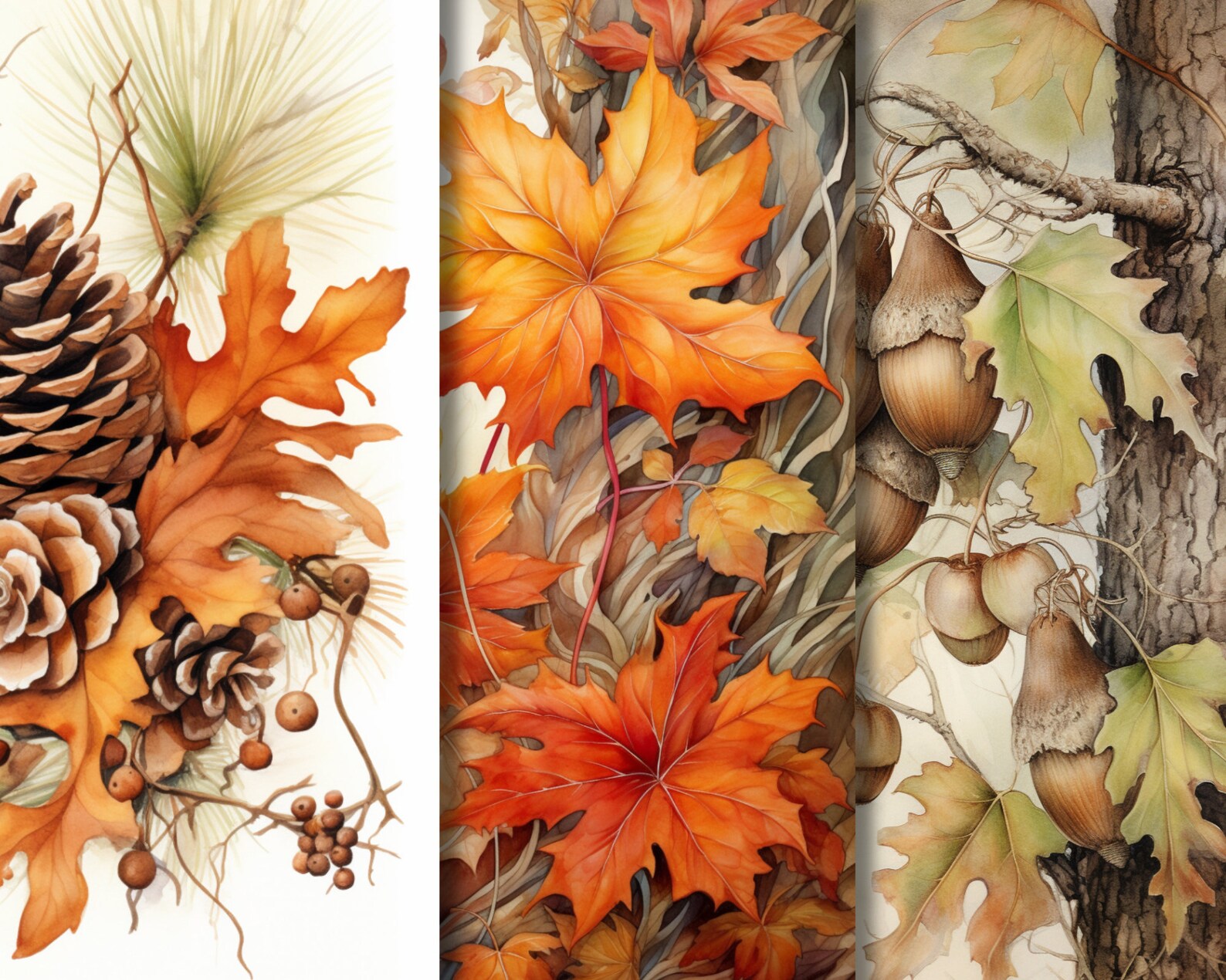 Fall Leaves Junk Journal Paper. Digital Paper of Orange Leaves, Acorns ...