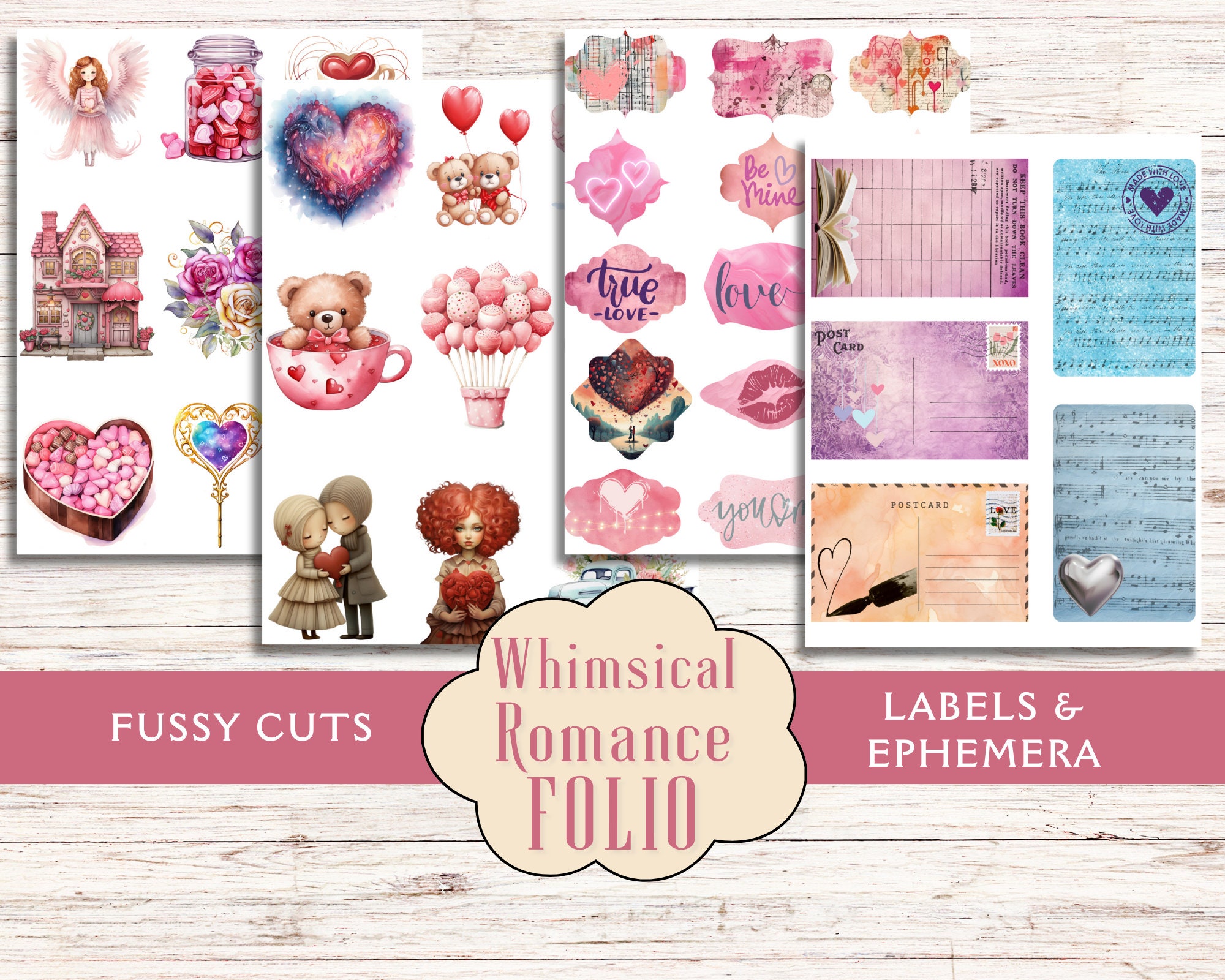 Whimsical Romance Folio Kit. Digital Paper of Quirky Pink Envelopes ...