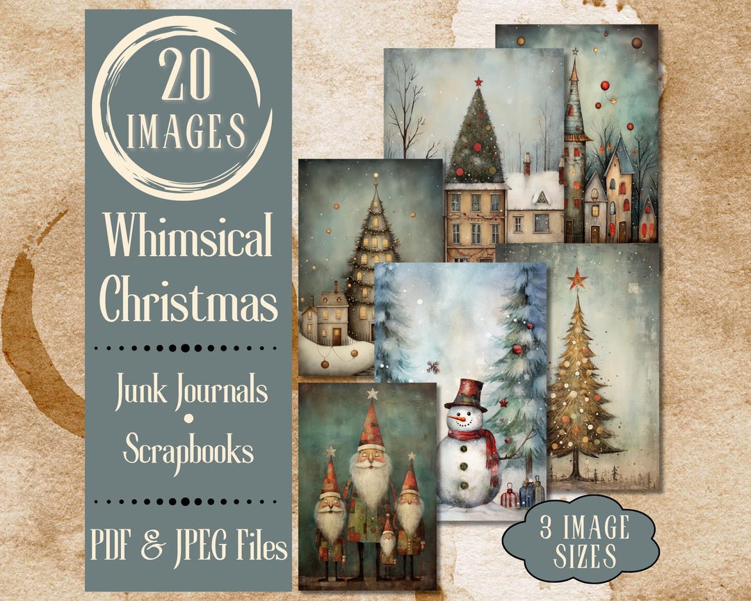 Whimsical Christmas Junk Journal Paper. Digital Paper of Vintage ...