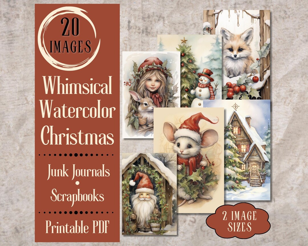 Whimsical Watercolor Christmas Junk Journal Paper. Digital Paper of ...
