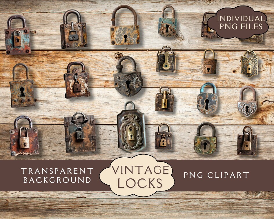 Vintage Locks Fussy Cuts for Junk Journals. Digital Paper of Antique ...