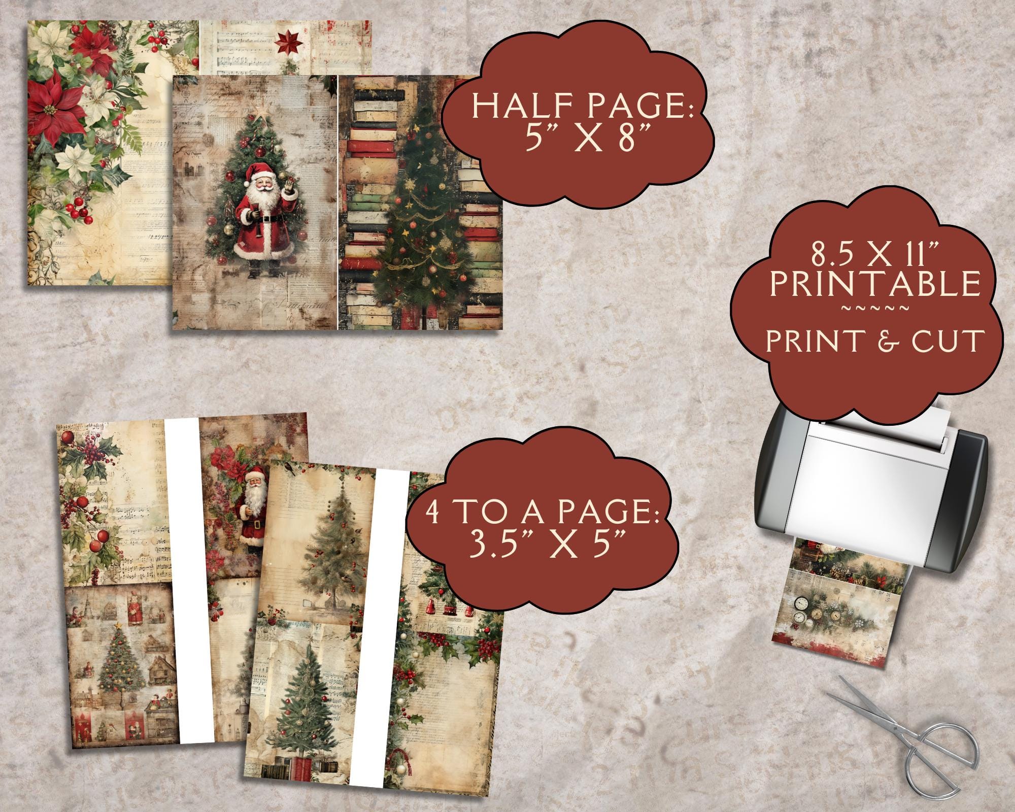Vintage Christmas Junk Journal Paper. Digital Paper of Christmas Scenes ...