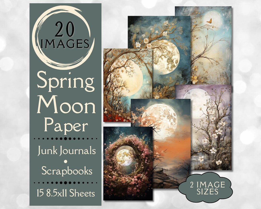 Spring Moon Digital Paper. Scrapbook Paper of a Spring Flowers and ...
