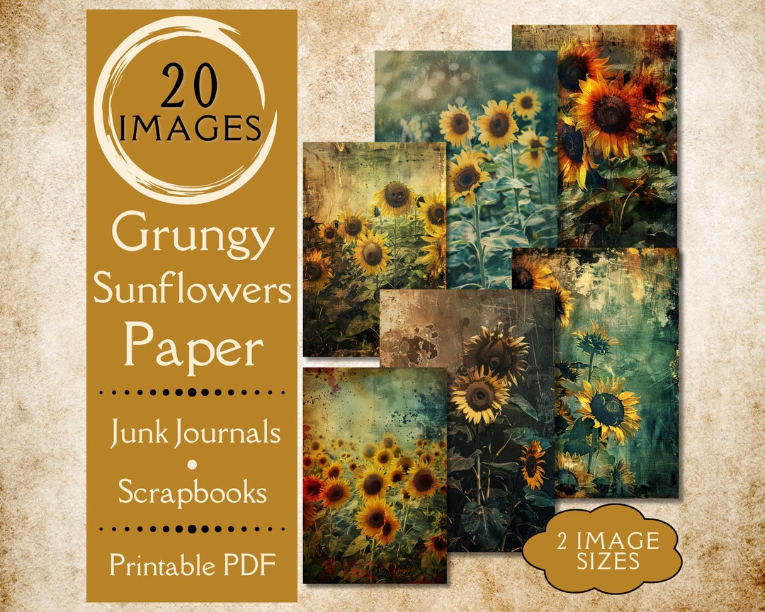 Vintage Grunge Sunflowers Junk Journal Paper. Digital Paper of Vintage ...