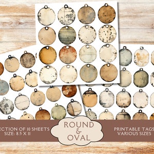 Grunge Junk Journal Tags. Digital Paper of Round Steampunk and ...