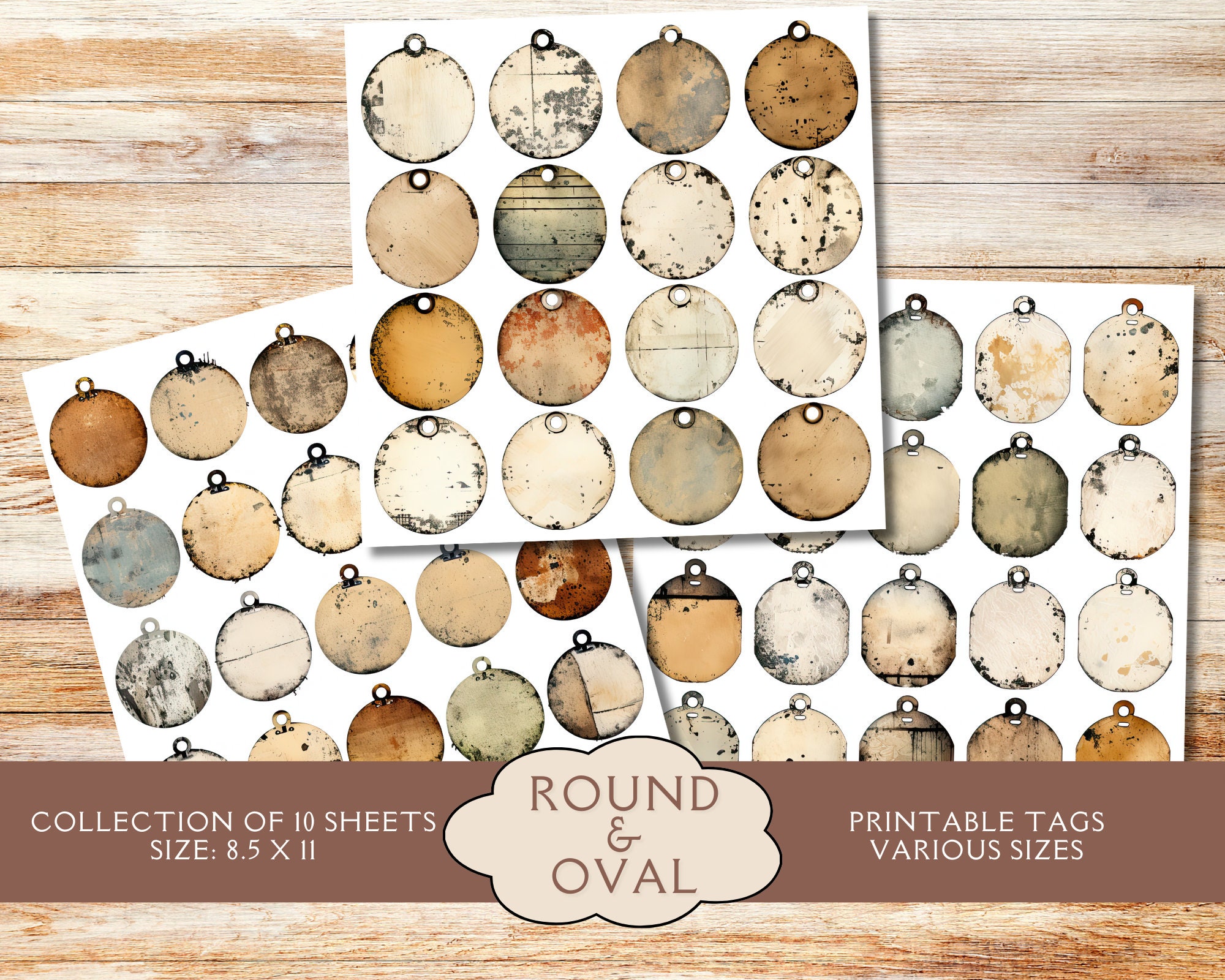 Grunge Junk Journal Tags. Digital Paper of Round Steampunk and ...