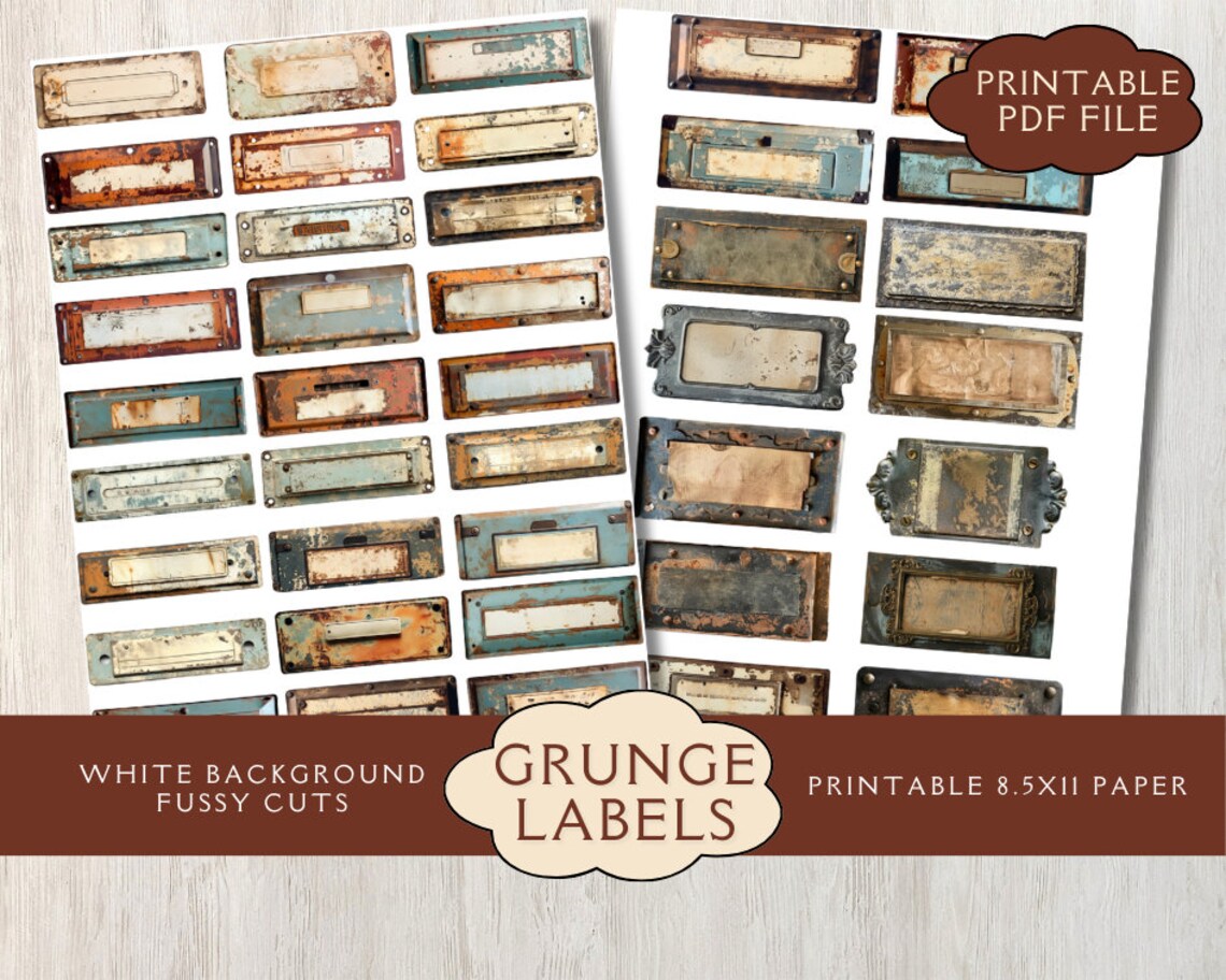 Grunge Labels Fussy Cuts for Junk Journals. Digital Paper of Vintage ...