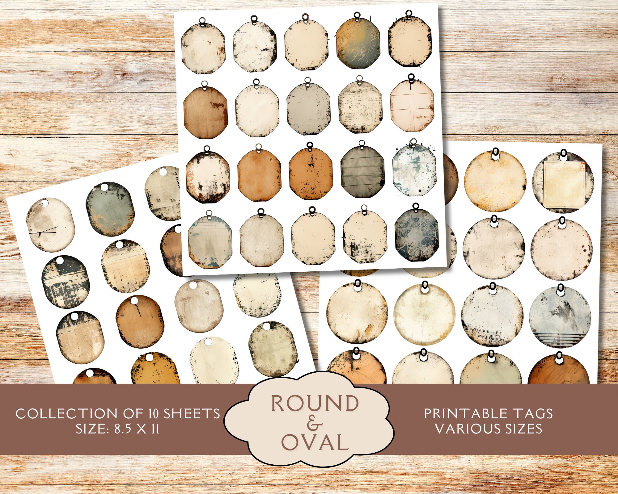 Grunge Junk Journal Tags. Digital Paper of Round Steampunk and ...