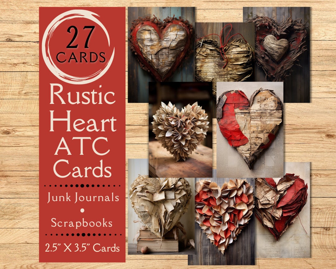 Rustic Heart ATC Cards Junk Journal Paper. Digital Paper of Folk Art ...