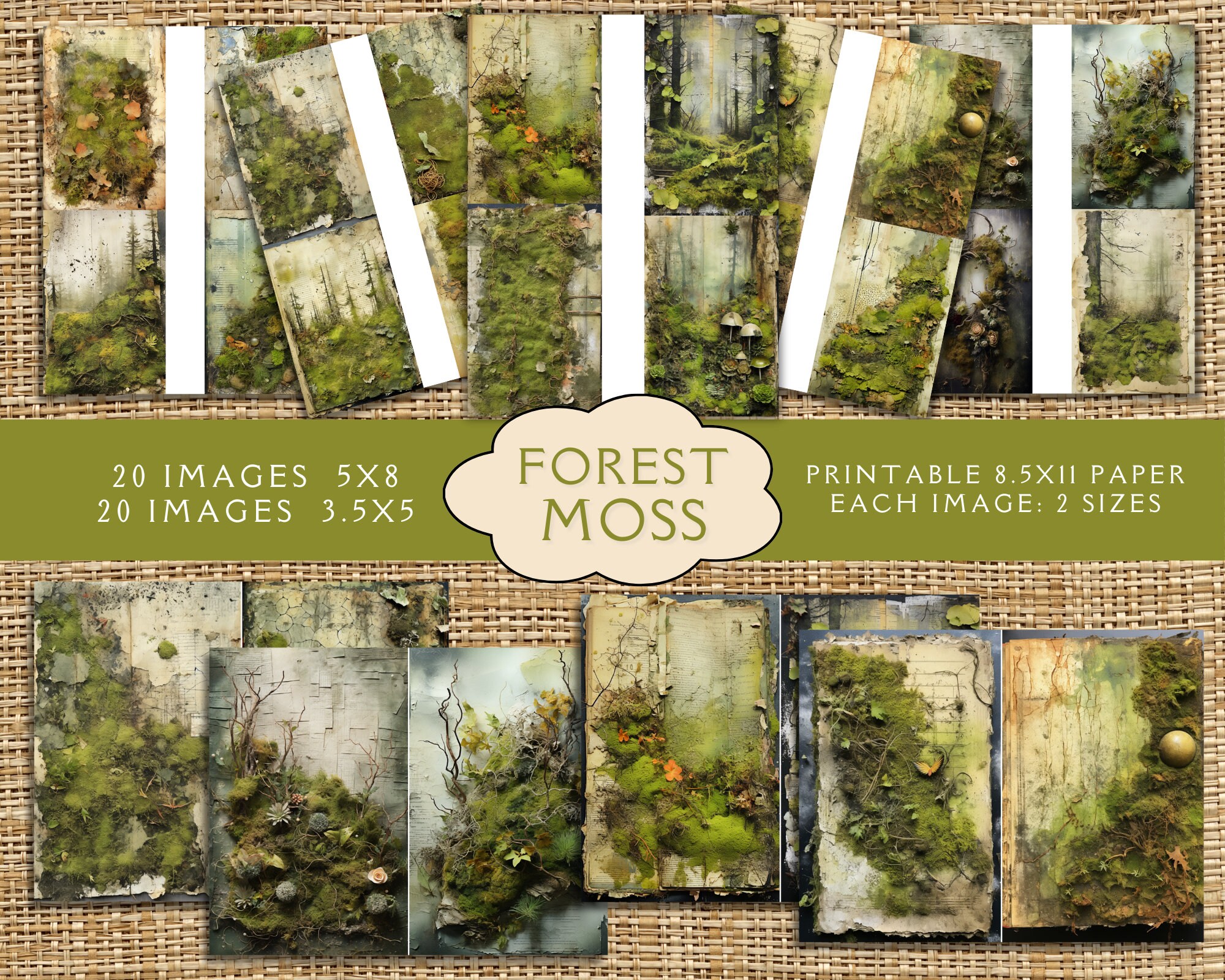 Dark Forest Moss Junk Journal Paper. Digital Paper of Whimsy Forest ...