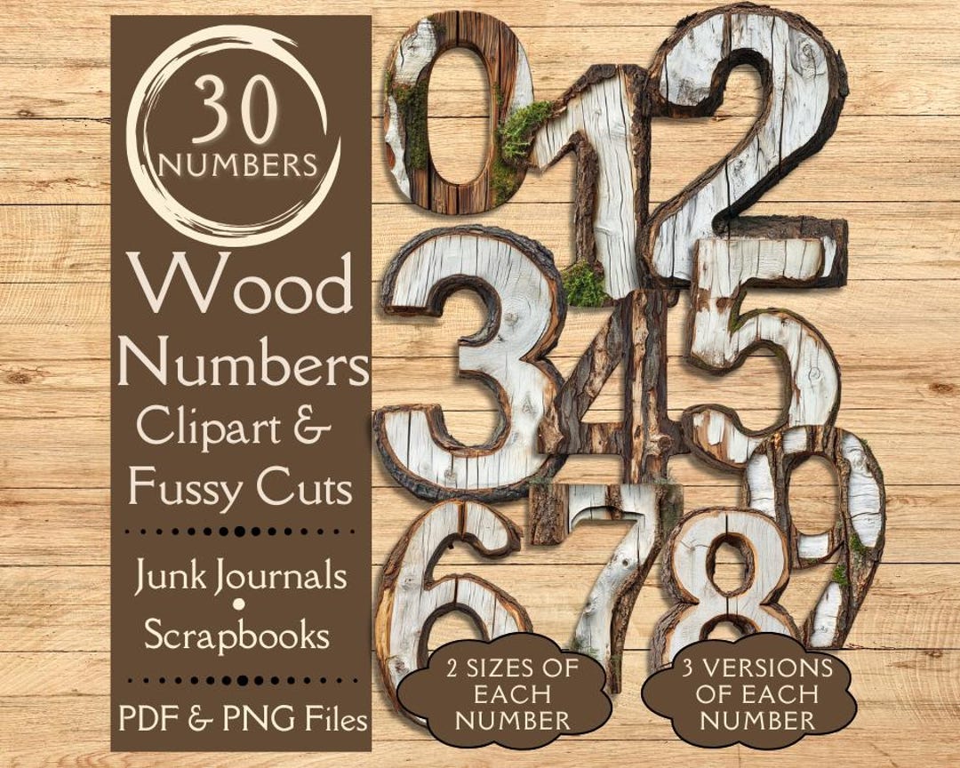 Rustic Wood Numbers Junk Journal Labels. Digital Paper of Primitive ...