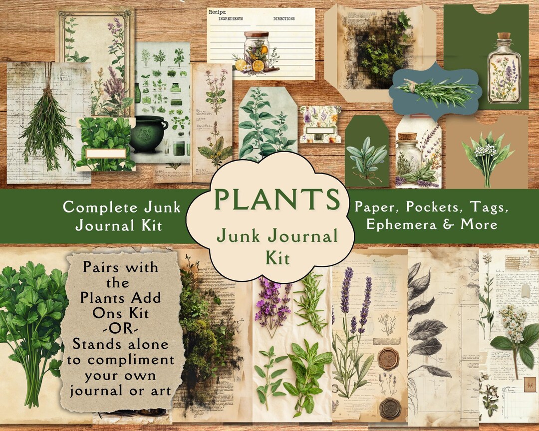 Plant Junk Journal Kit. Botanical Digital Paper, Pockets, Tags, and ...