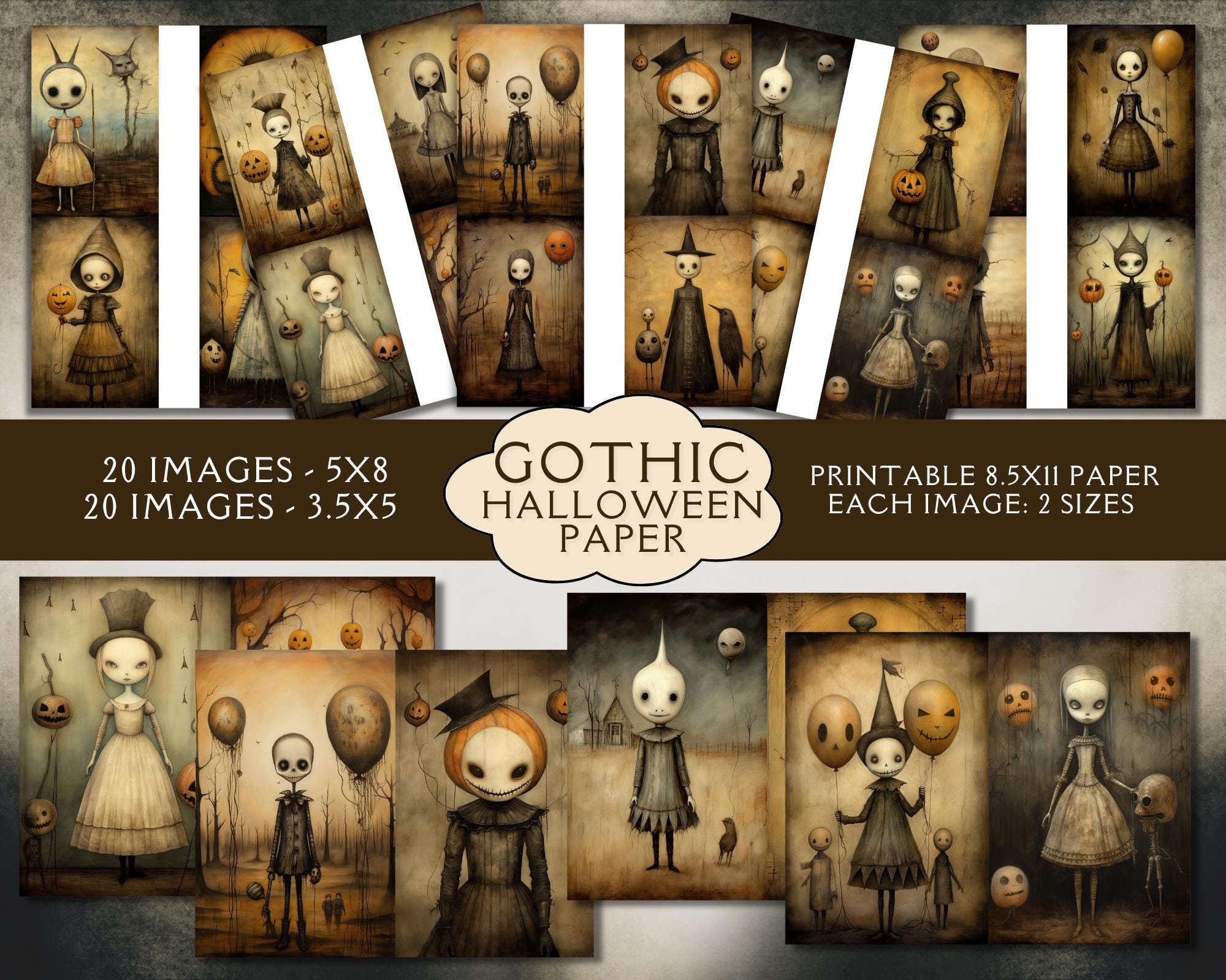 Gothic Halloween Junk Journal Paper. Digital Paper of Pumpkins, Witch ...