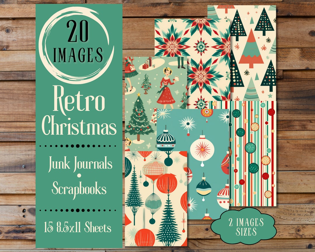 1950s Retro Christmas Junk Journal Paper. Digital Paper of Mid-century Modern Christmas Paper ...