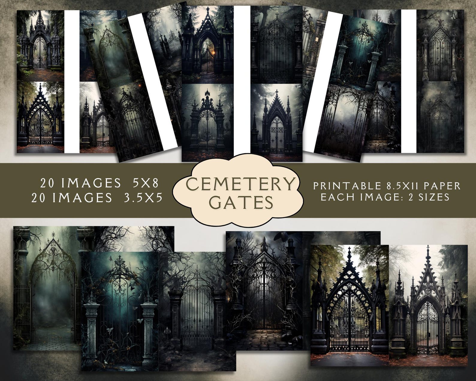 Gothic Cemetery Gates Junk Journal Paper. Digital Paper of Iron Gates ...