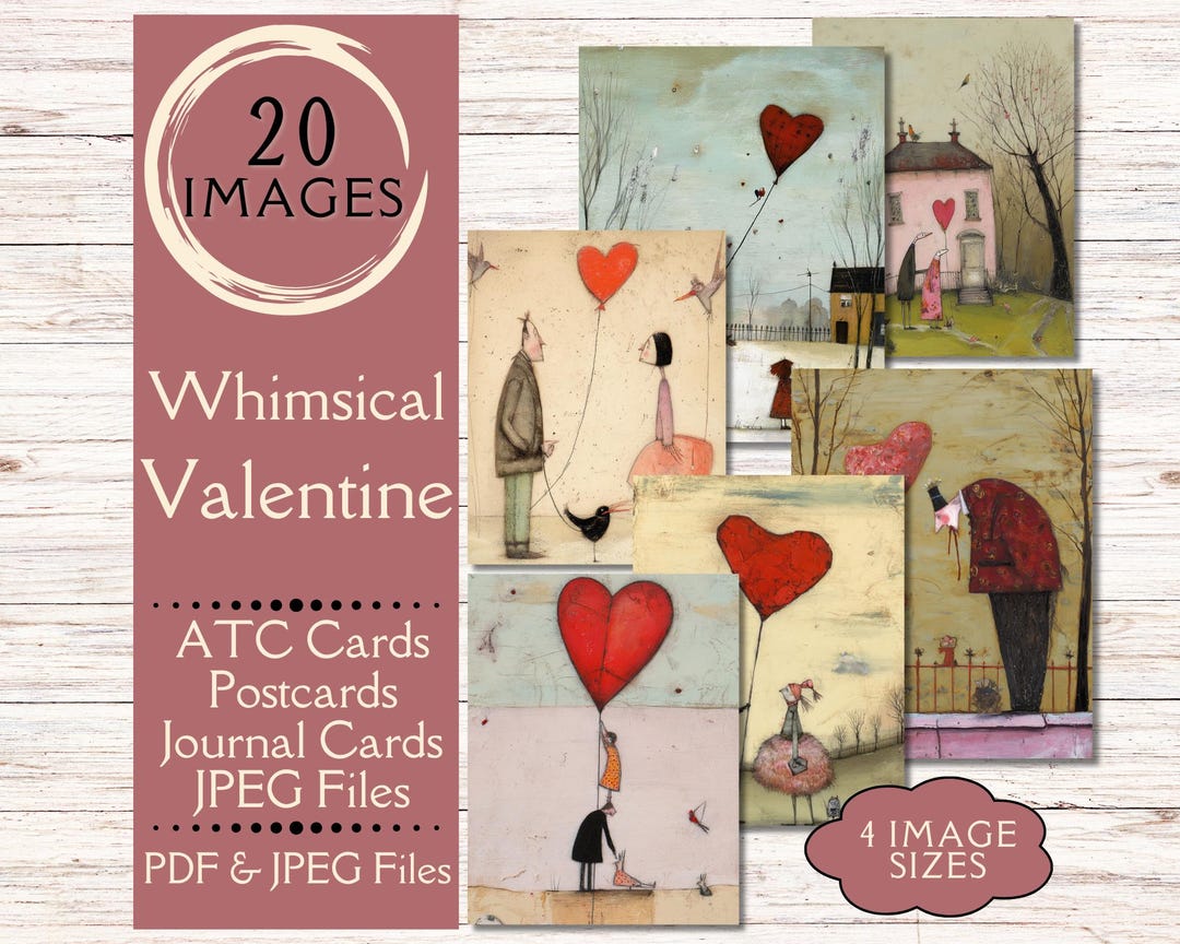 Whimsical Valentine Junk Journal Paper. Digital Paper of Primitive ...