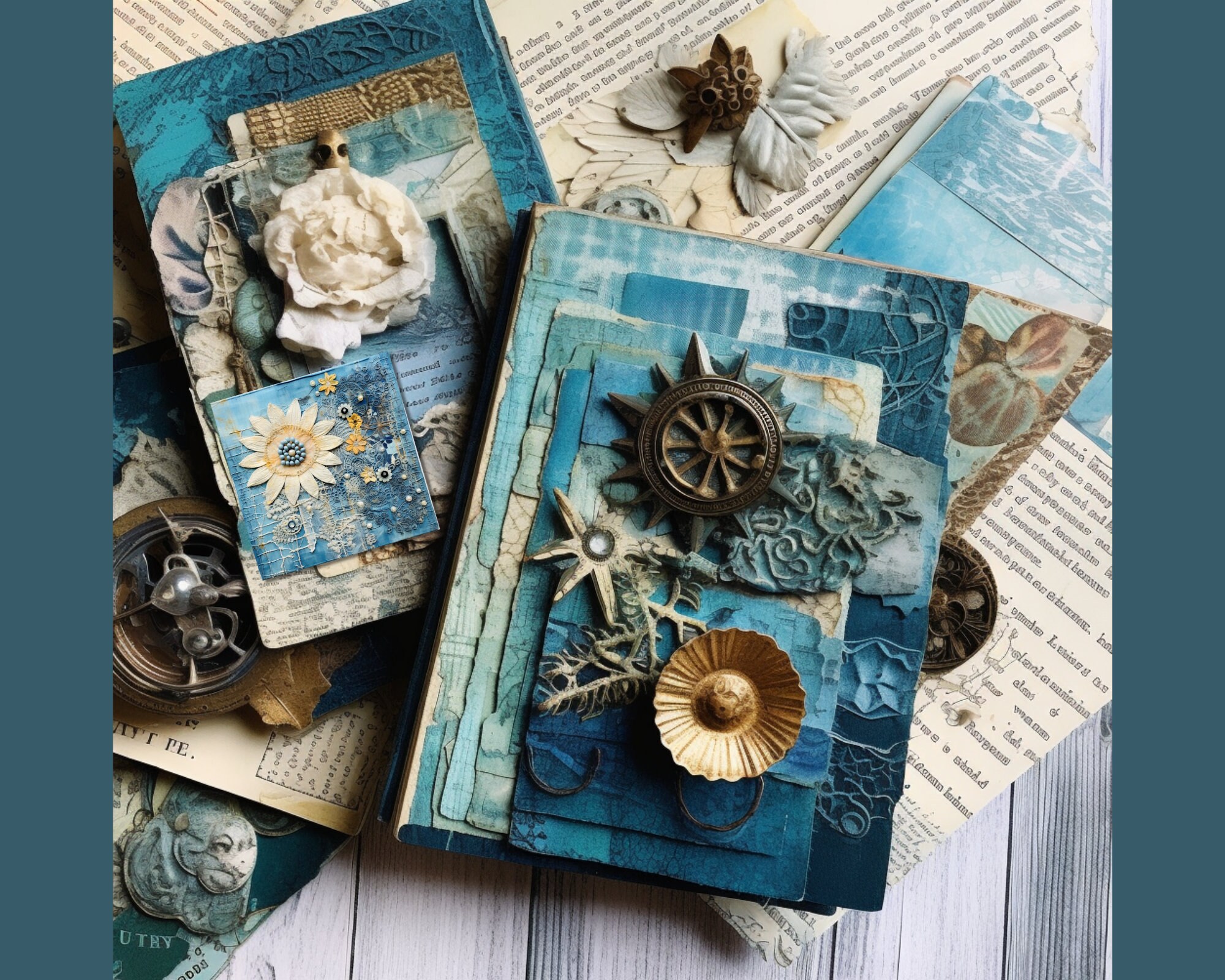 Primitive Denim and Buttons Junk Journal Paper. Digital Paper of ...