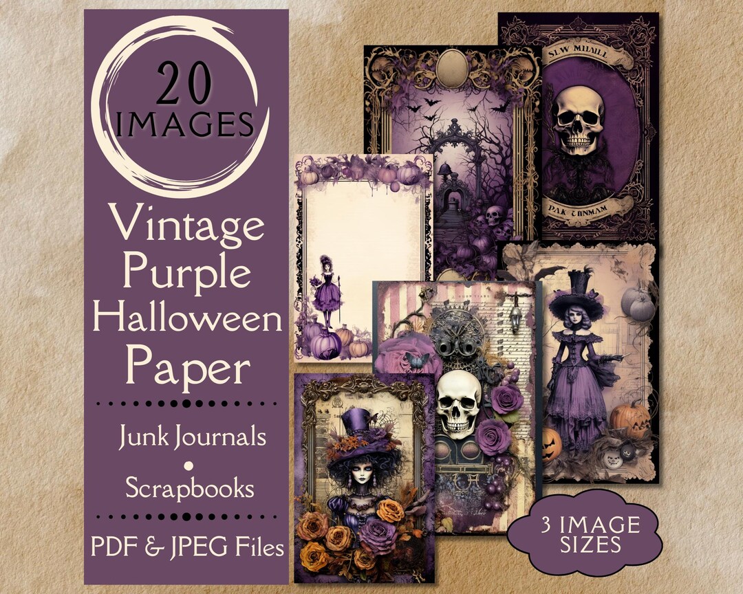 Vintage Halloween Junk Journal Digital Paper. Purple Digital Paper With ...