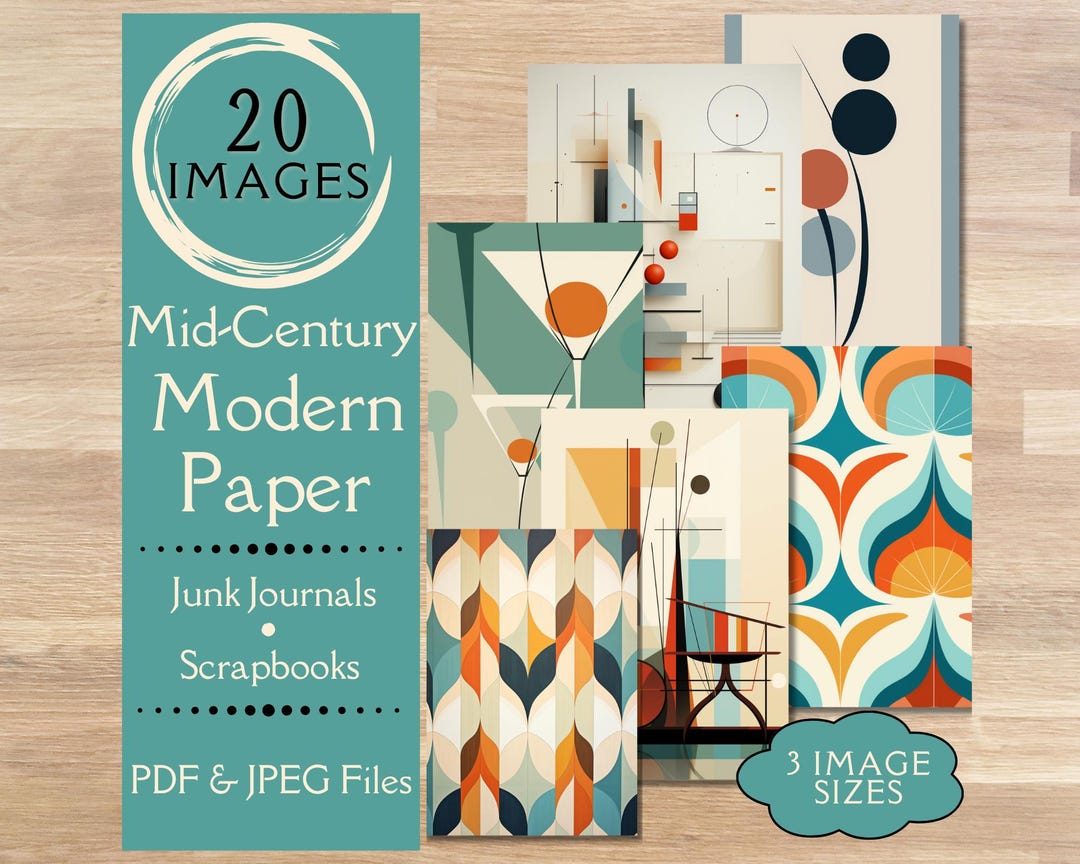 Mid Century Modern Junk Journal Paper. Digital Paper of 1950s Retro ...