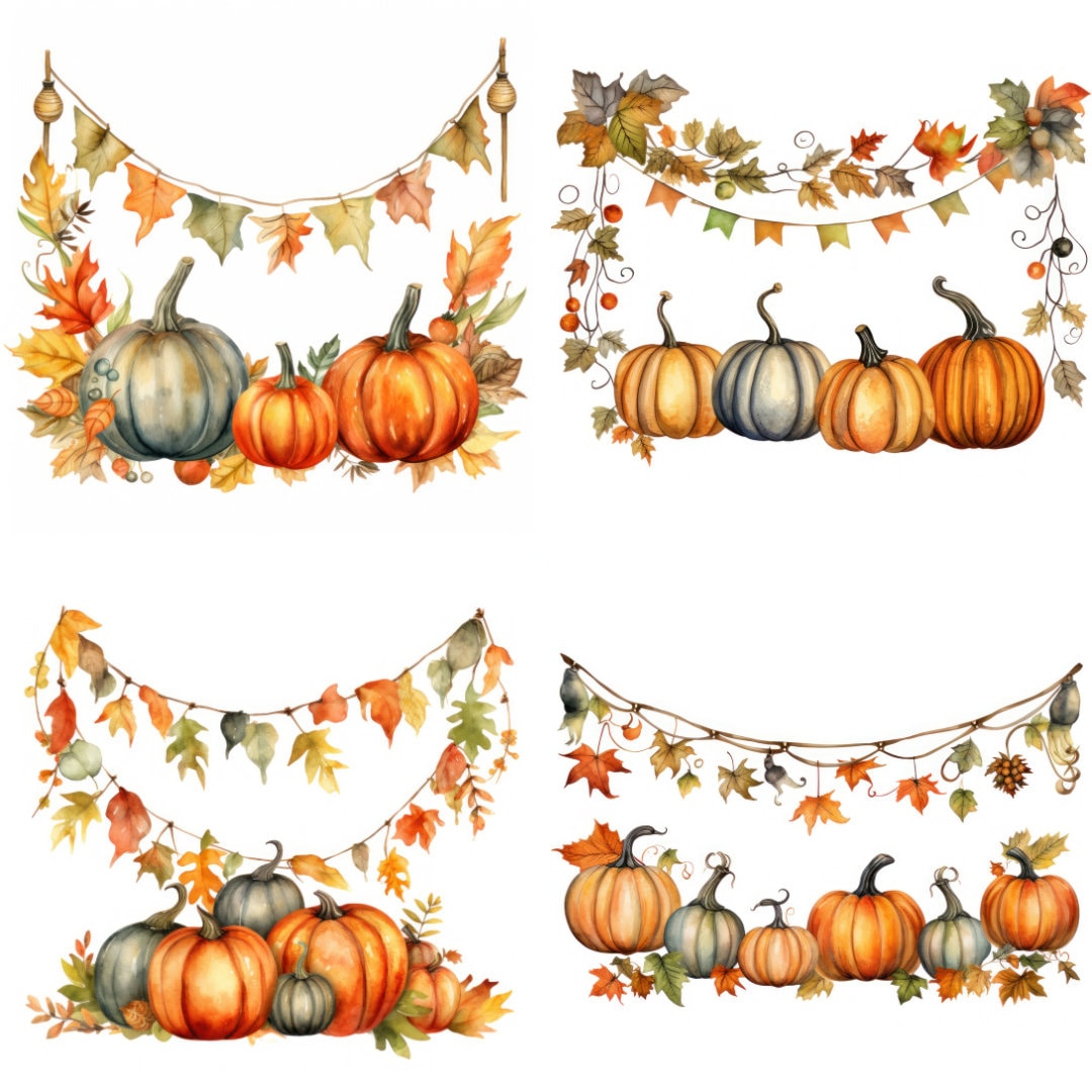 Watercolor Fall Banner Bunting. Digital Paper for Cards - Etsy