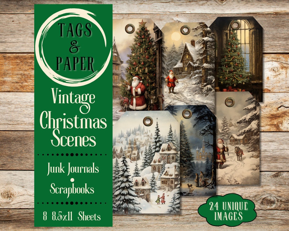 Vintage Christmas Junk Journal Tags and Paper. Digital Paper of ...