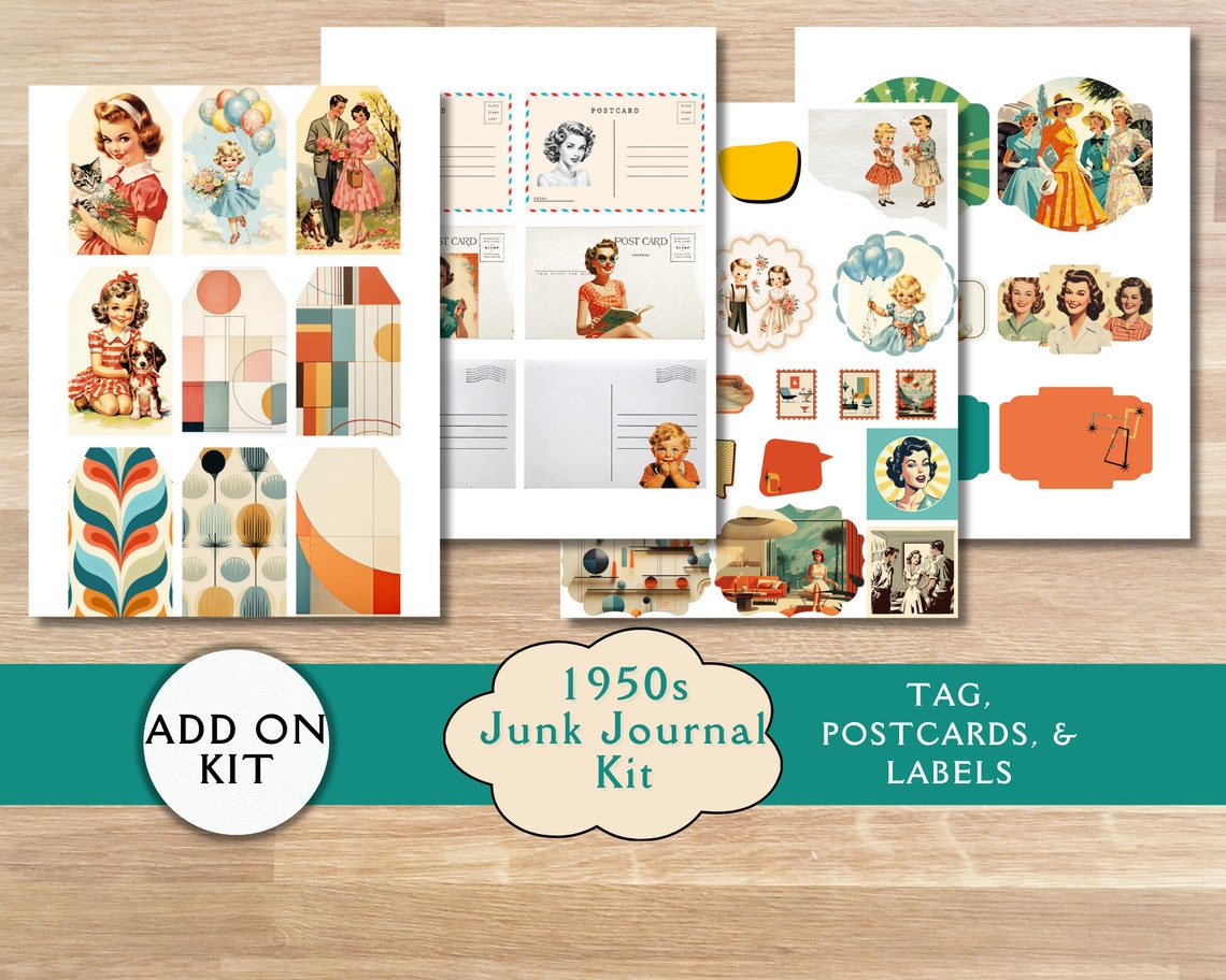 1950s Mid-century ADD ON Junk Journal Kit. 1950s Mid-century Digital ...
