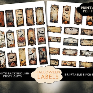 Vintage Grunge Halloween Labels Clipart for Junk Journals. Digital ...