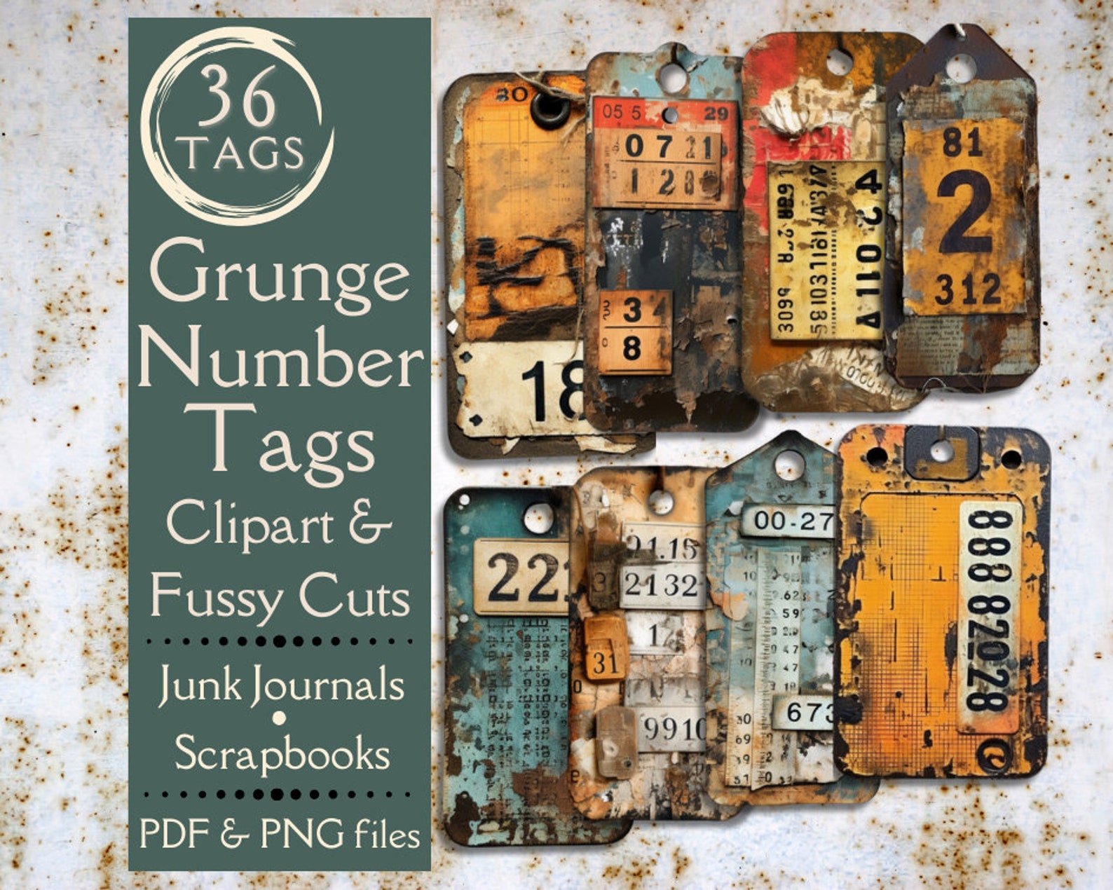 Grunge Number Junk Journal Tags. Digital Paper of Primitive Number Tags ...