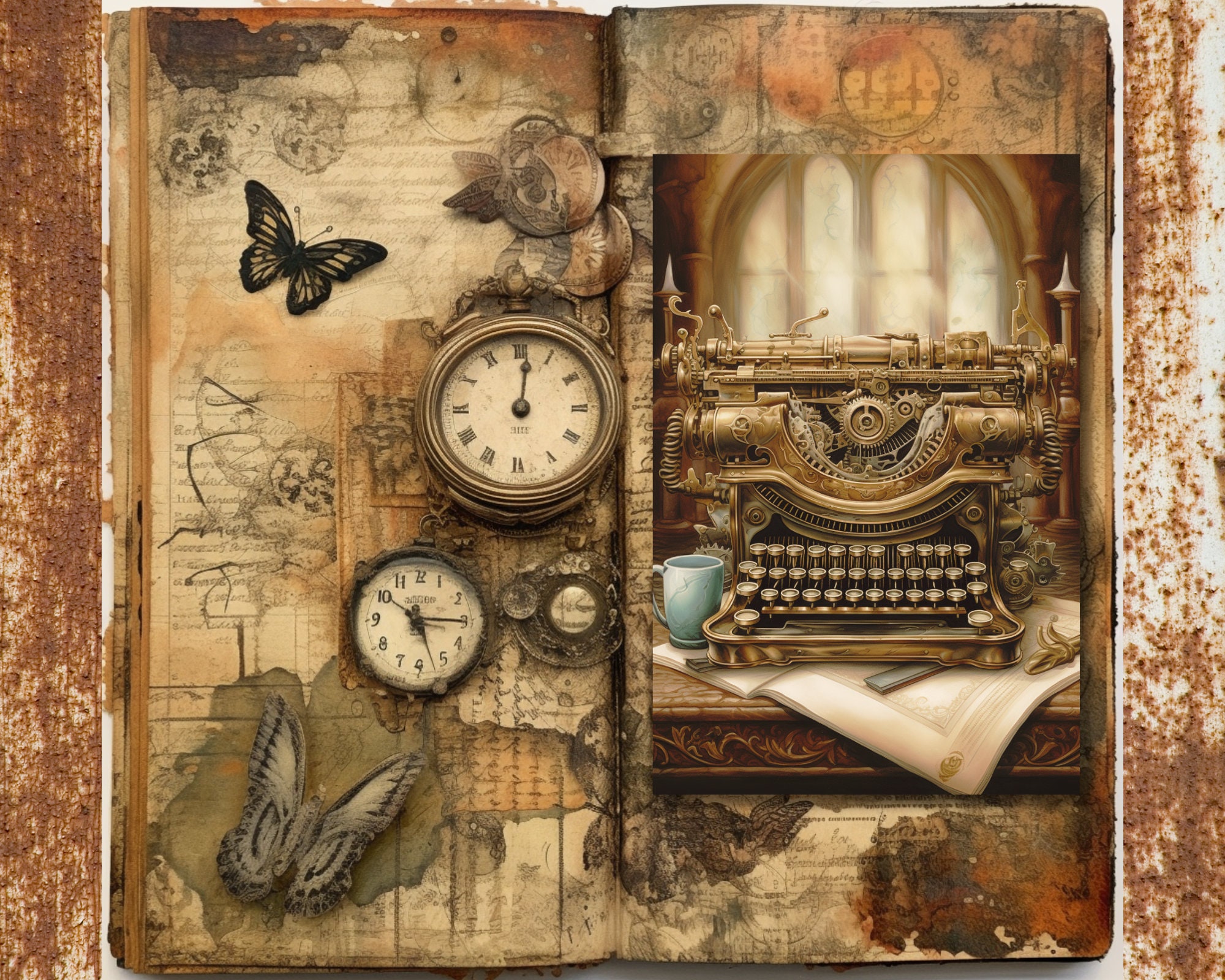 Steampunk Machines Junk Journal Paper. Steampunk Digital Paper of ...